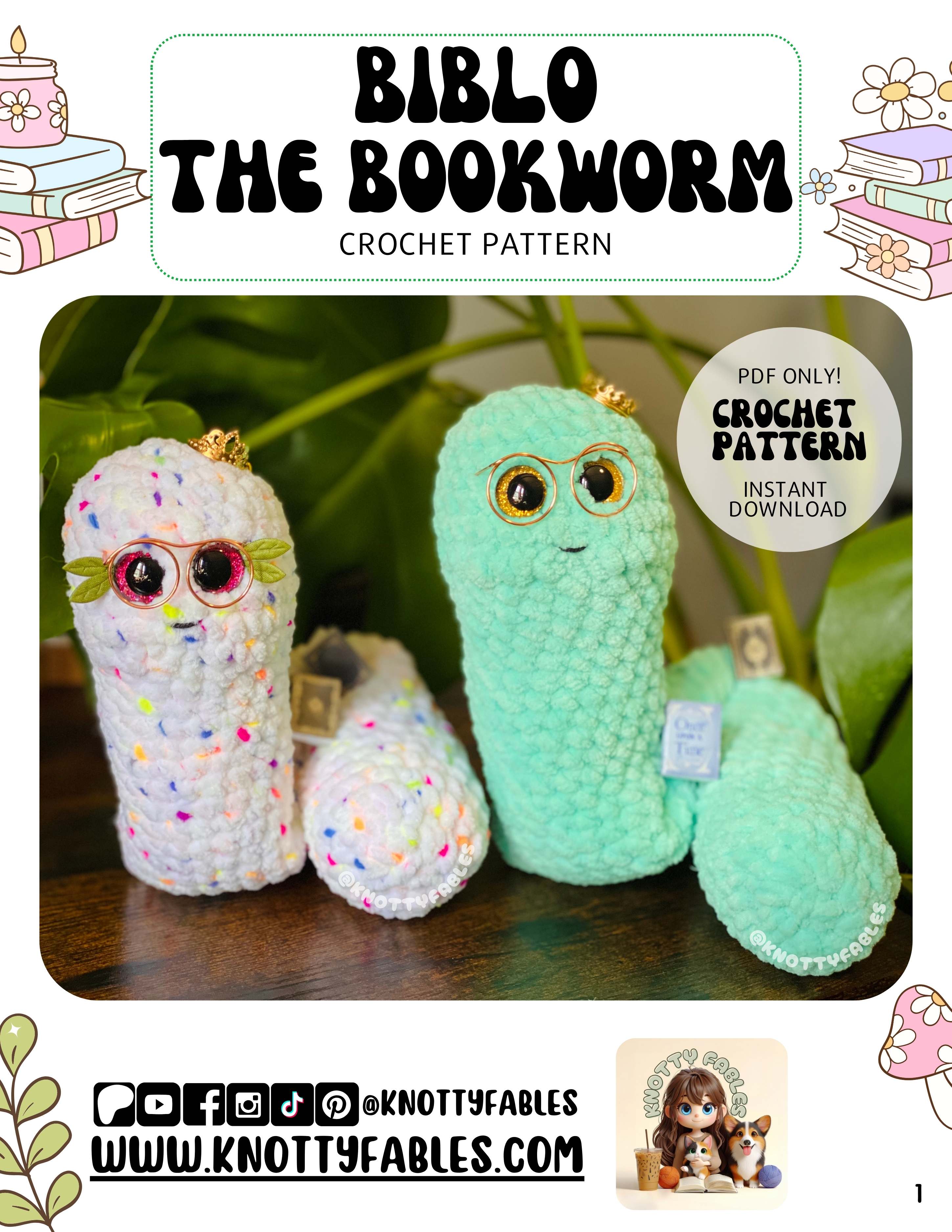 Biblo the Bookworm Crochet Pattern (PDF ONLY) – Knotty Fables
